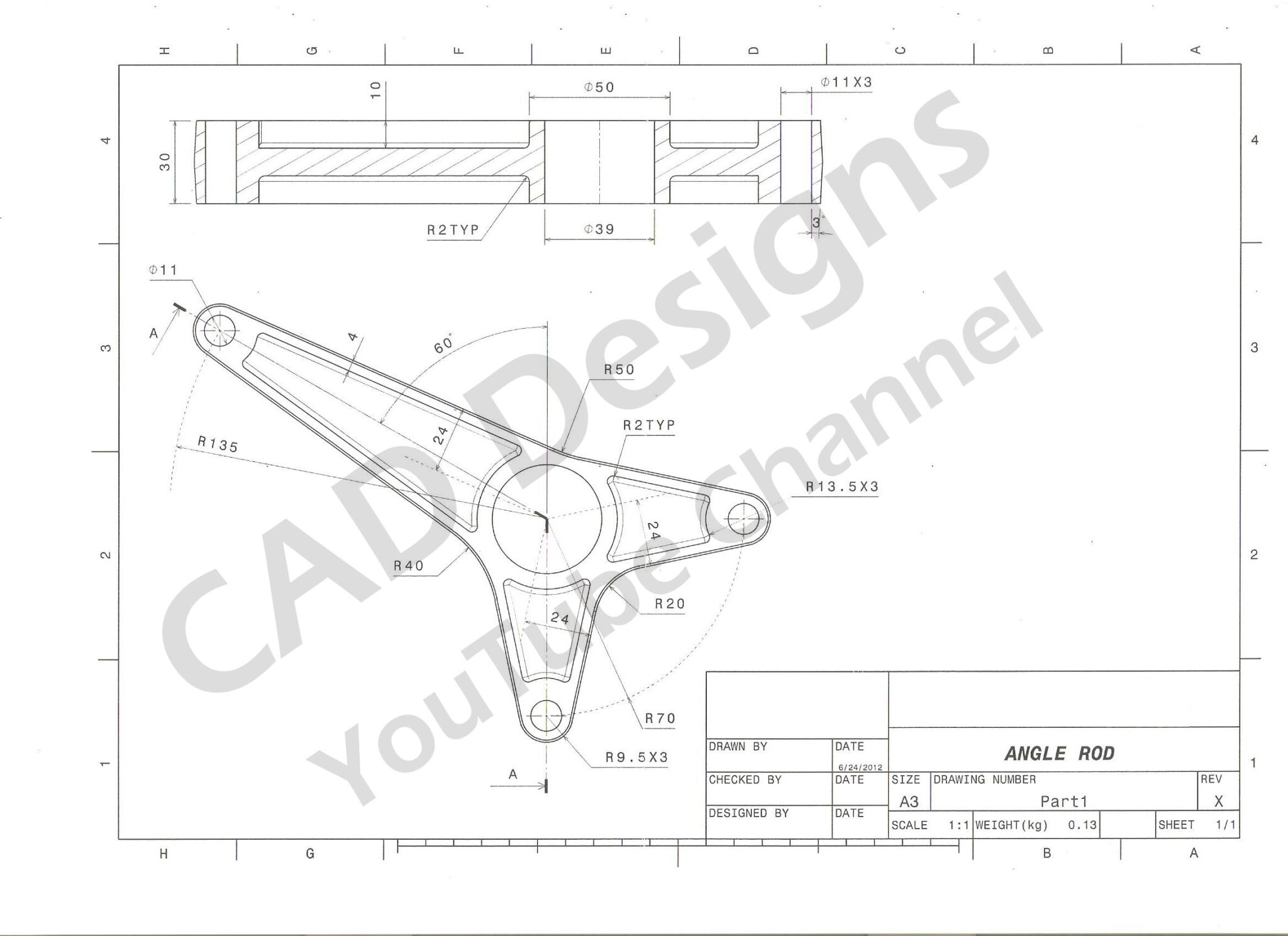 Angle Rod CATIA Practice Design with Drawing Sheet | CAD Designs
