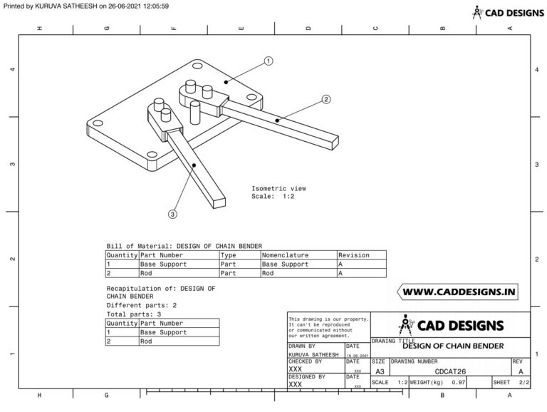 Chain Bender Design in CATIA V5 with Drawing Sheet | CAD Designs